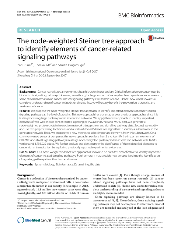 Pdf The Node Weighted Steiner Tree Approach To Identify Elements Of