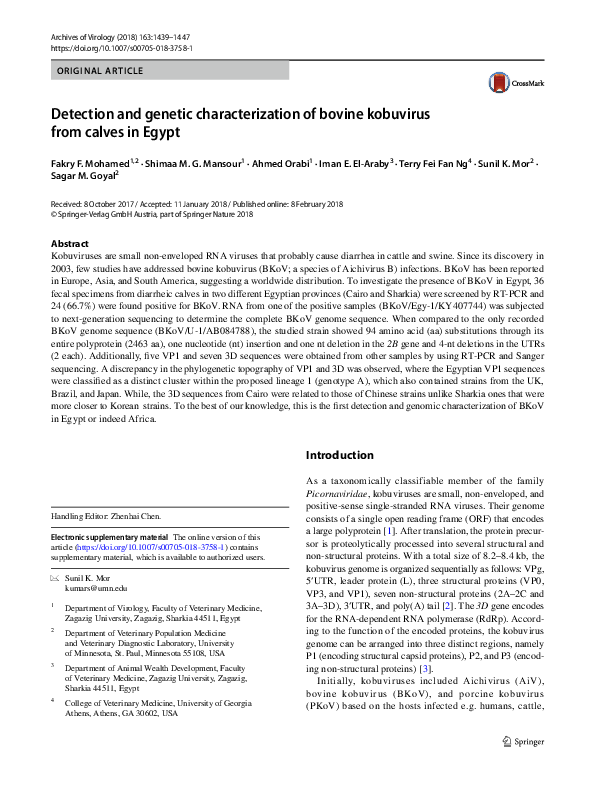 (PDF) Detection and genetic characterization of bovine kobuvirus from ...