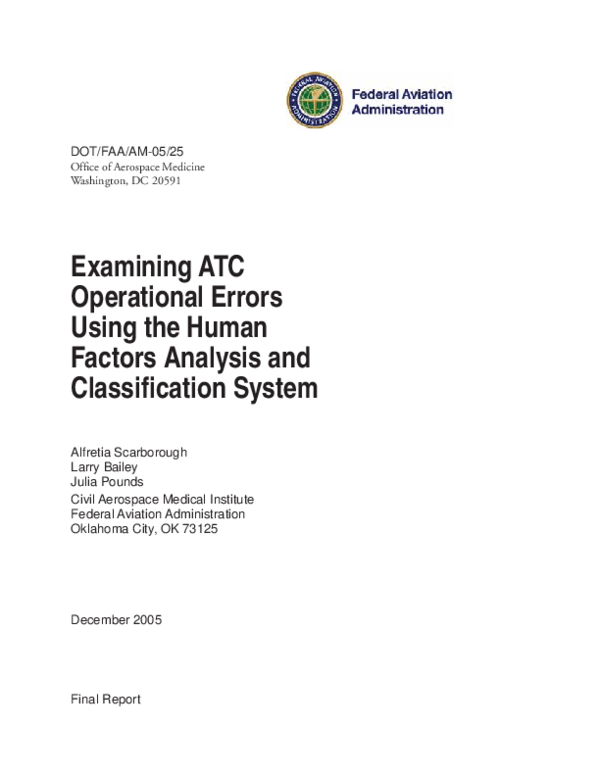 (PDF) Examining ATC Operational Errors Using the Human Factors Analysis ...