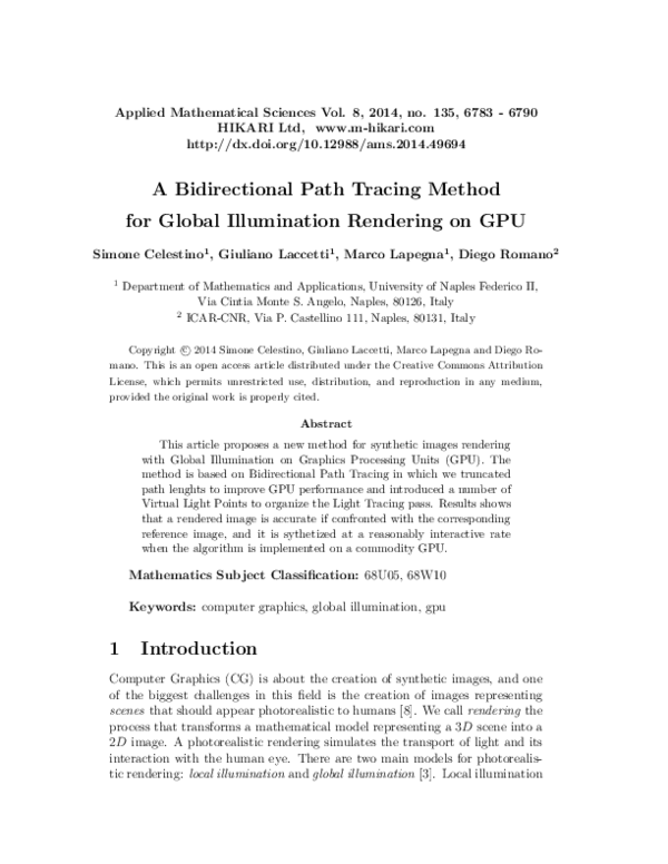 Pdf Bidirectional Path Tracing A Rendering Method With Global