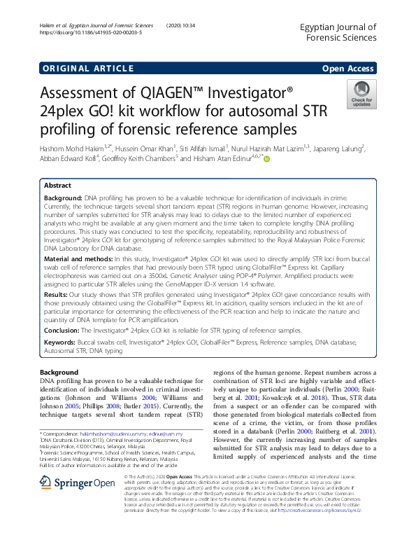 (PDF) Assessment of QIAGEN™ Investigator® 24plex GO! kit workflow for ...