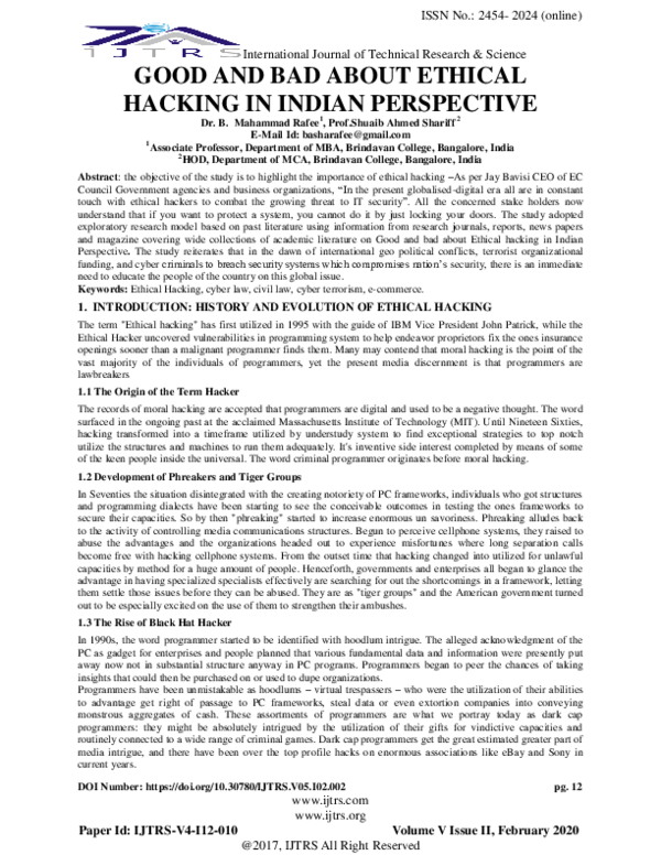 (PDF) Good and Bad About Ethical Hacking in Indian Perspective
