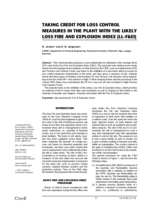 (PDF) Taking Credit for Loss Control Measures in the Plant with the ...