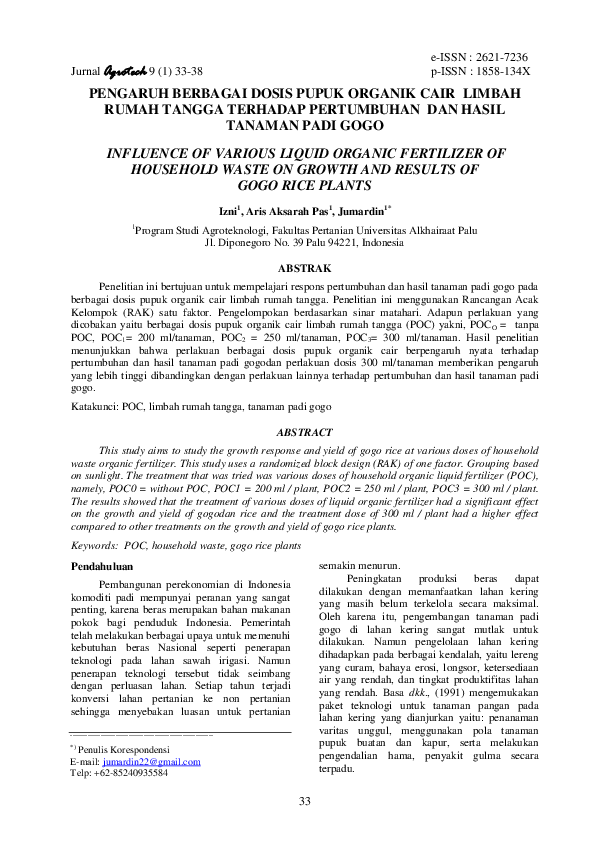 (PDF) Pengaruh Berbagai Dosis Pupuk Organik Cair Limbah Rumah Tangga Terhadap Pertumbuhan Dan ...
