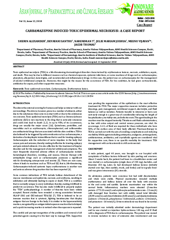 (PDF) Carbamazepine-Induced Toxic Epidermal Necrolysis: A Case Report