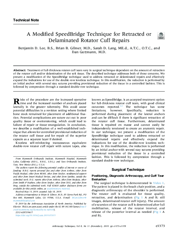(PDF) A Modified SpeedBridge Technique for Retracted or Delaminated ...
