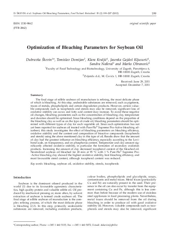 (PDF) Optimization of Bleaching Parameters for Soybean Oil