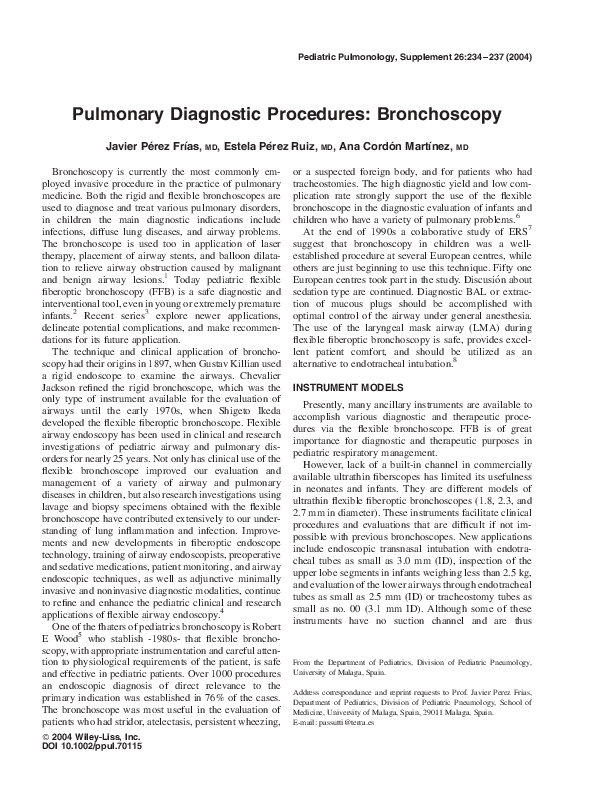 (PDF) Pulmonary diagnostic procedures: Bronchoscopy