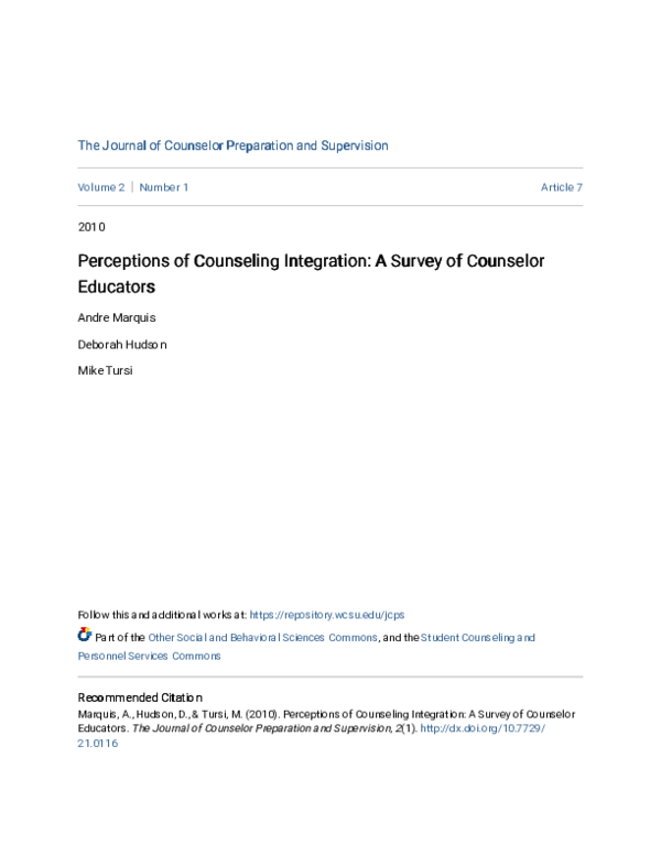 (PDF) Perceptions of Counseling Integration: A Survey of Counselor ...
