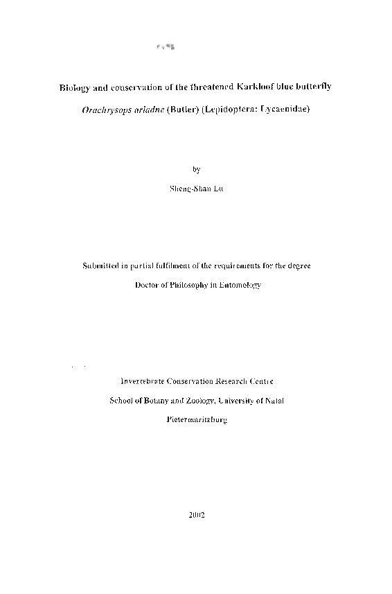 (PDF) Biology and conservation of the threatened Karkloof blue ...