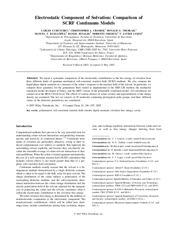 (PDF) Electrostatic component of solvation: Comparison of SCRF ...