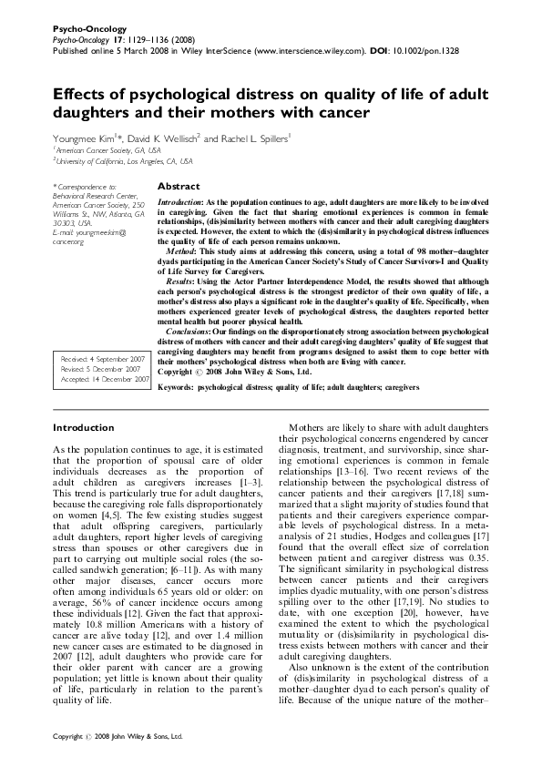 (PDF) Effects of psychological distress on quality of life of adult ...