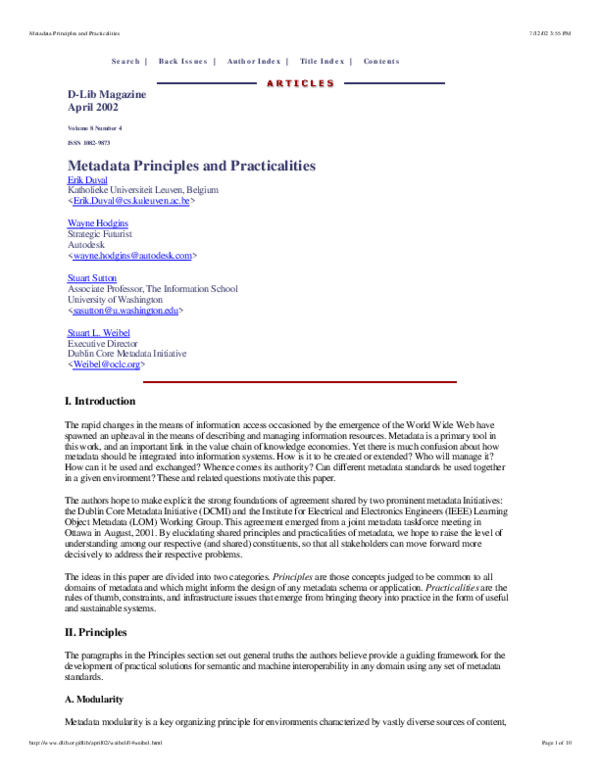 (PDF) Metadata principles and practicalities