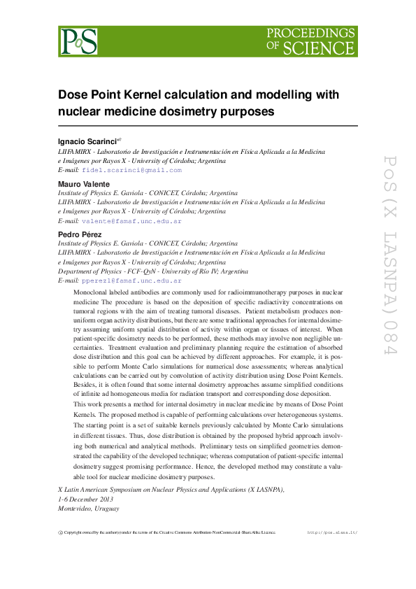 (PDF) Dose Point Kernel calculation and modelling with nuclear medicine dosimetry purposes