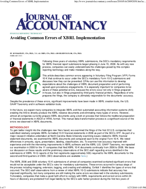 (PDF) Avoiding common errors of XBRL implementation