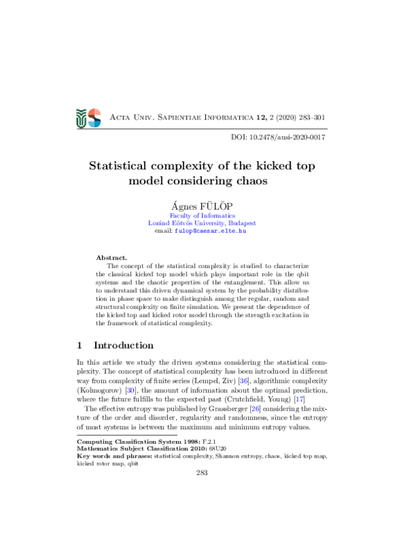 (PDF) Statistical complexity of the kicked top model considering chaos