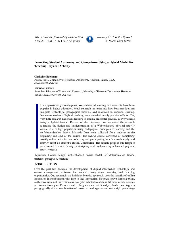 (PDF) Promoting Student Autonomy and Competence Using a Hybrid Model ...