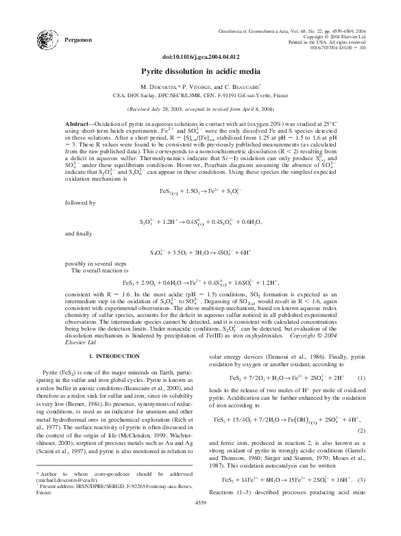 (PDF) Pyrite dissolution in acidic media