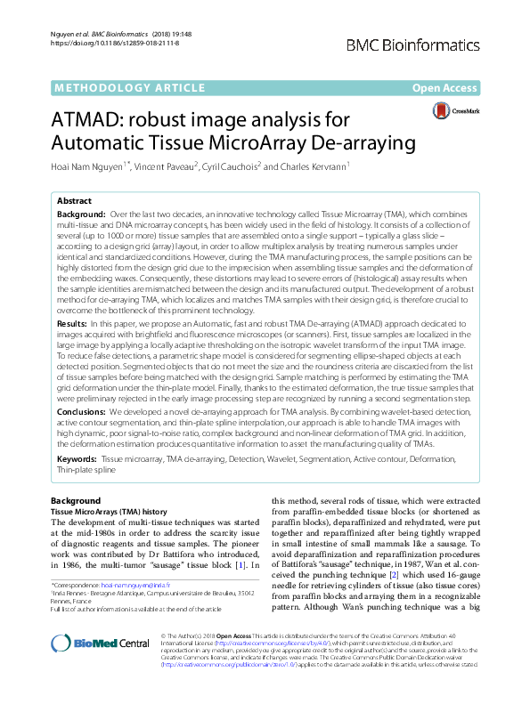 (PDF) ATMAD: robust image analysis for Automatic Tissue MicroArray De-arraying