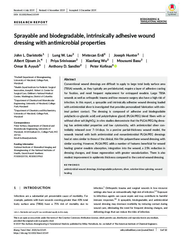 (PDF) Sprayable and Biodegradable, Intrinsically Adhesive Wound ...