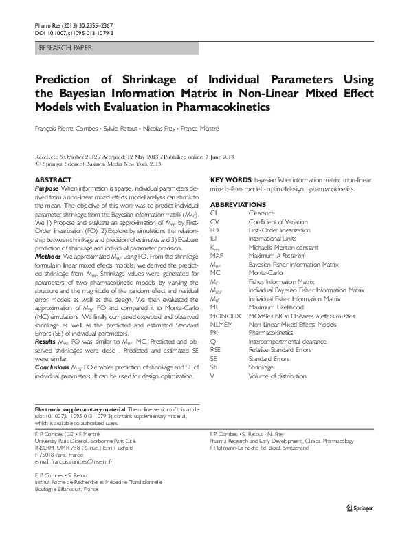 (PDF) Prediction of Shrinkage of Individual Parameters Using the Bayesian Information Matrix in ...