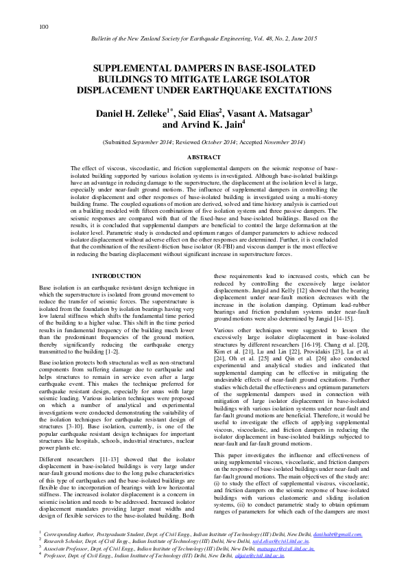 (PDF) Supplemental dampers in base-isolated buildings to mitigate large ...