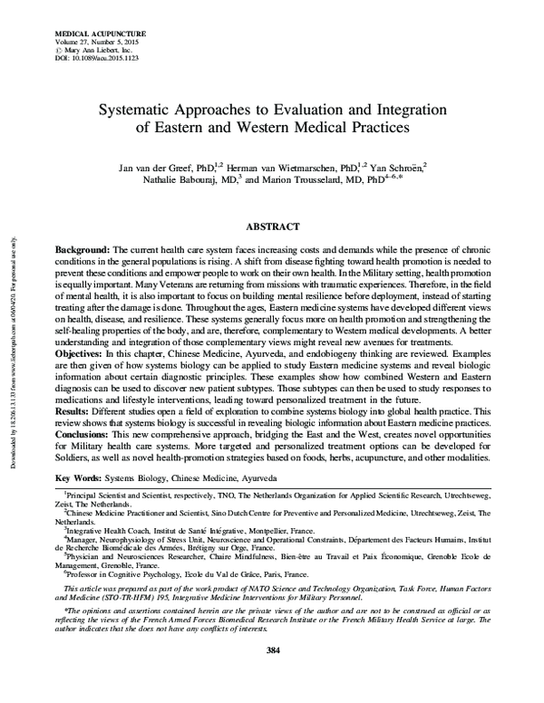 (PDF) Systematic Approaches to Evaluation and Integration of Eastern ...