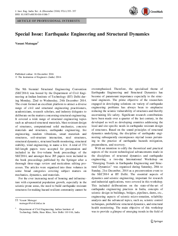 (PDF) Special Issue: Earthquake Engineering and Structural Dynamics