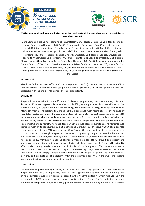 (PDF) Methotrexate-Induced Pleural Effusion in a Patient with Systemic ...