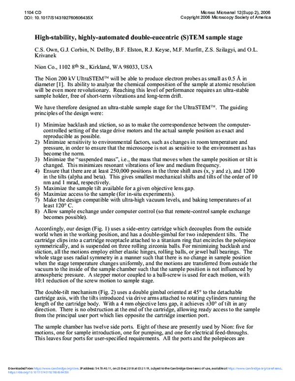 (PDF) High-stability, Highly Automated Double-eucentric (S)TEM Sample Stage