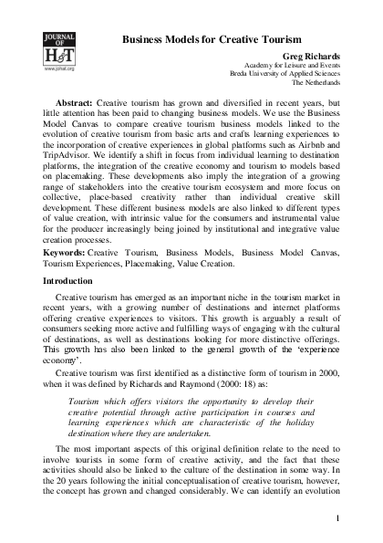 (PDF) Business Models for Creative Tourism