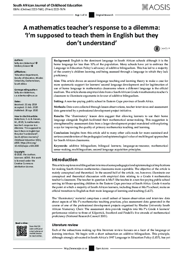 (PDF) A mathematics teacher’s response to a dilemma: ‘I’m supposed to ...