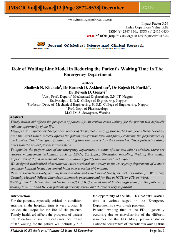 (PDF) Role of Waiting Line Model in Reducing the Patient’s Waiting Time ...