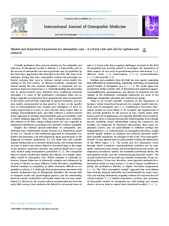 (PDF) Models and theoretical frameworks for osteopathic care – a ...