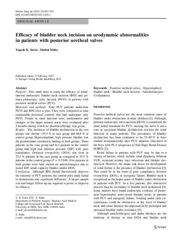 (PDF) Efficacy of bladder neck incision on urodynamic abnormalities in ...