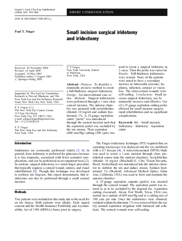 (PDF) Small incision surgical iridotomy and iridectomy