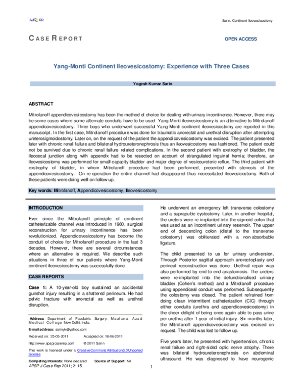 (PDF) Yang-monti continent ileovesicostomy: experience with three cases