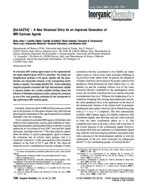 (PDF) [Gd-AAZTA] - : A New Structural Entry for an Improved Generation ...