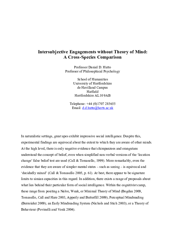 (PDF) Intersubjective Engagements without Theory of Mind: A Cross ...