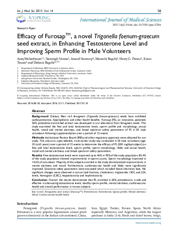 (PDF) Efficacy of Furosap(TM), a novel Trigonella foenum-graecum seed ...