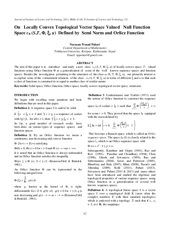 (PDF) On Locally Convex Topological Vector Space Valued Paranormed Function Space Defined by ...