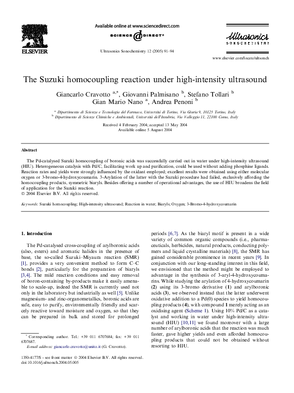 (PDF) The Suzuki homocoupling reaction under high-intensity ultrasound
