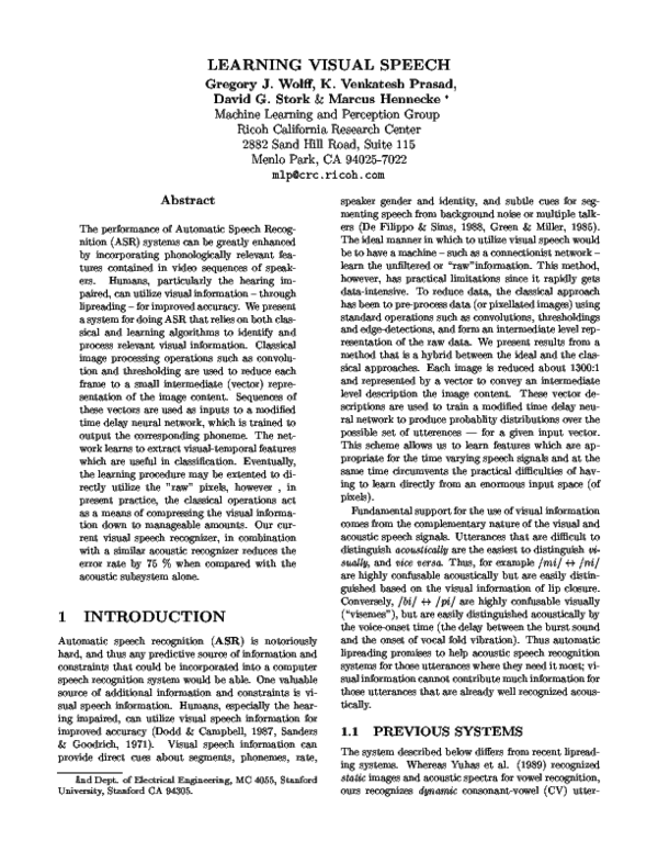 (PDF) Learning Visual Speech | D. Stork - Academia.edu