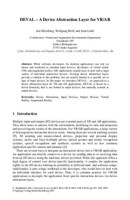 (PDF) DEVAL – A Device Abstraction Layer for VR/AR