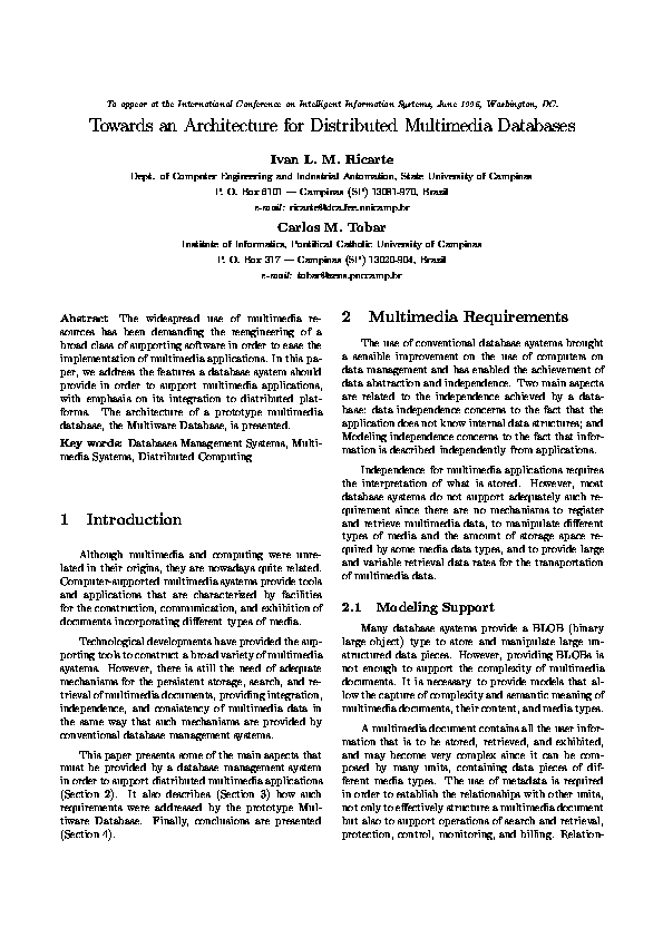 (PDF) Towards an architecture for distributed multimedia databases