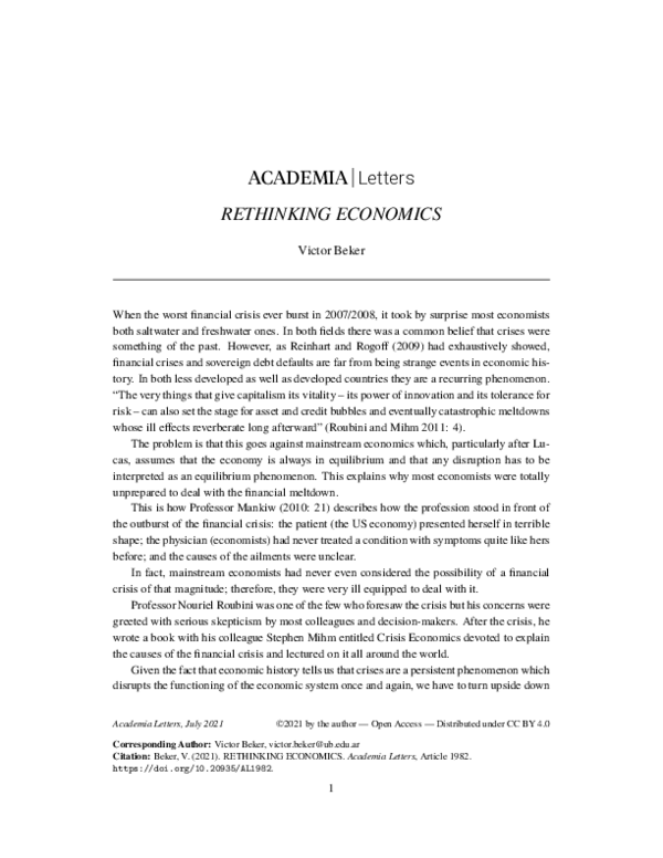 (PDF) RETHINKING ECONOMICS