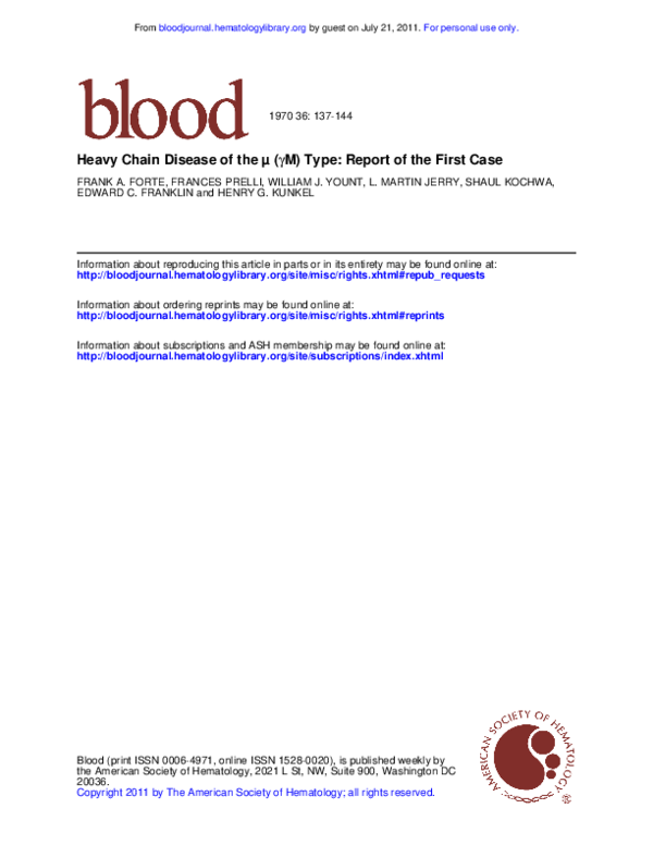 (PDF) Heavy chain disease of the gamma (gamma M) type: report of the ...