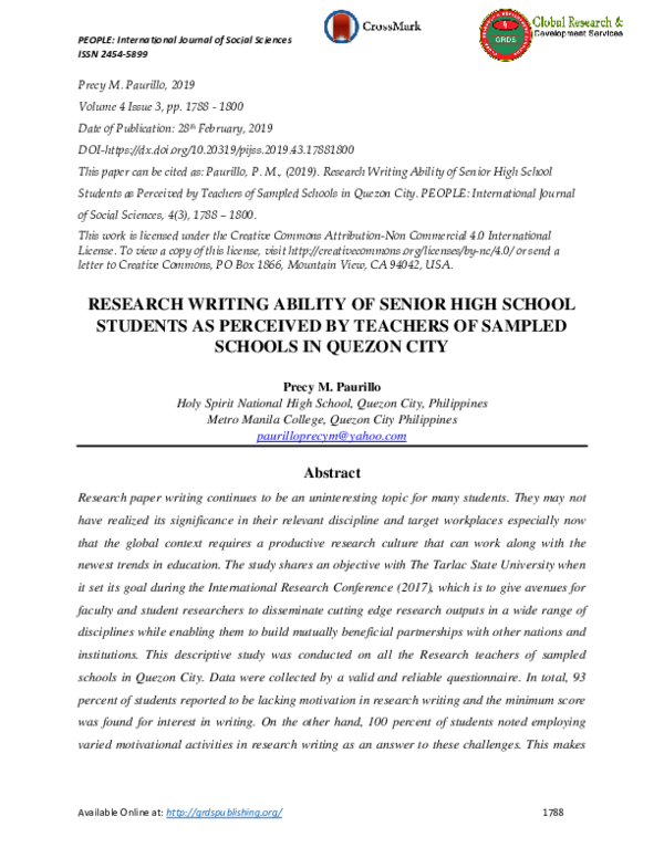 (PDF) Research Writing Ability of Senior High School Students as ...