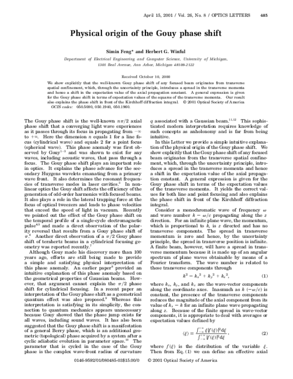 (PDF) Physical origin of the Gouy phase shift