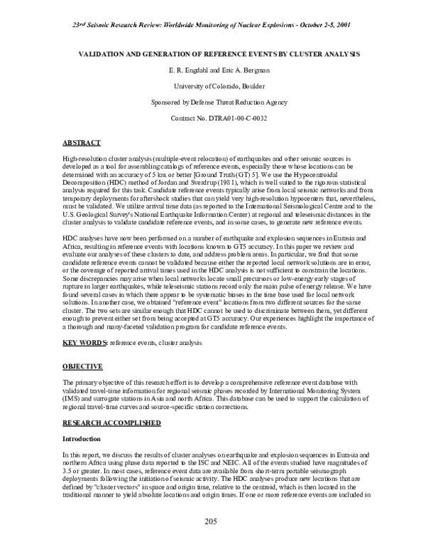 (PDF) Cluster Analysis for Validating Reference Events